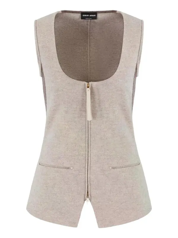 Giorgio Armani Scoop-neck Zip-up Waistcoat - Neutrals