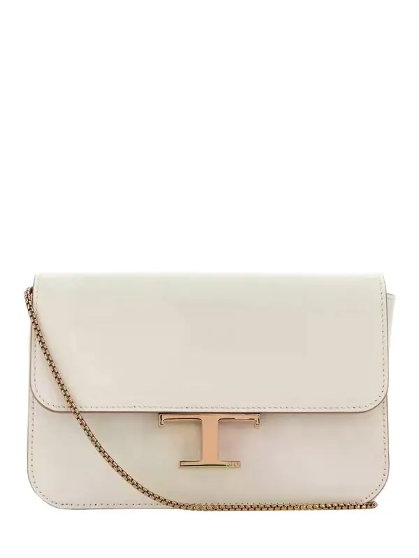 TOD'S Leather Crossbody Bag With Logo Plaque - White