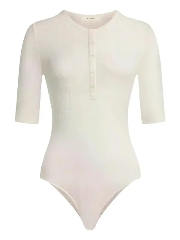 12 STOREEZ Henley-neck Bodysuit - Neutrals
