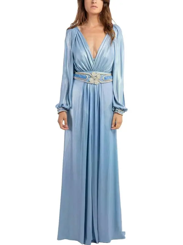 MAESTRI Long-sleeve Maxi Dress With Beaded Embellishments - Blue