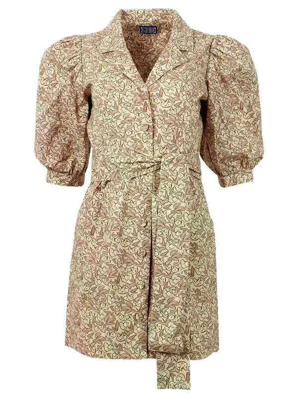 Lhd Casitas Puff-sleeve Belted Dress - Neutrals