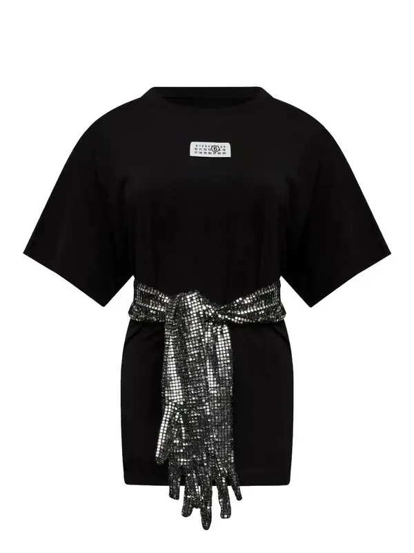 MAISON MARGIELA Roundneck Sequin Belt Sweater - Black