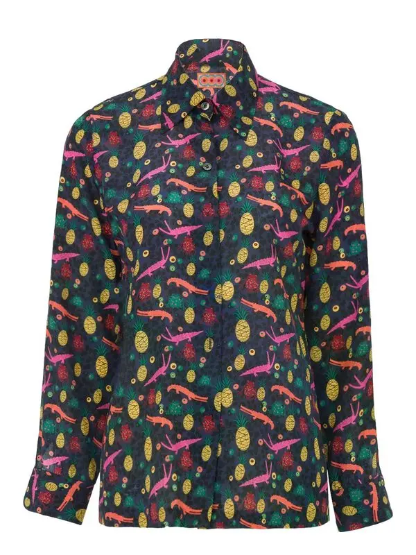 Lhd Pineapple Alligator Print Blouse - Blue