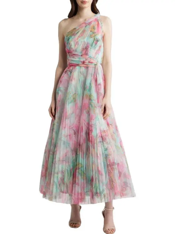 HUTCH Philippa One-shoulder Gown - Mint/multi Overlay Tropical