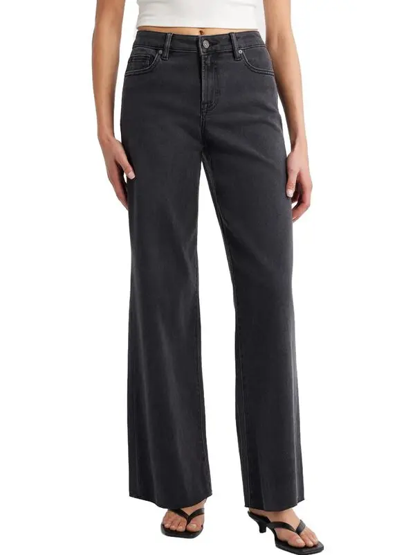 HIDDEN JEANS High-waist Wide Leg Jeans With Raw Hem - Charcoal
