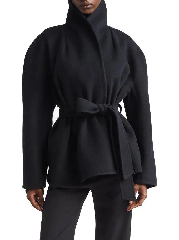 Balenciaga Short Double Face Wool Wrap Coat - 1000 Black