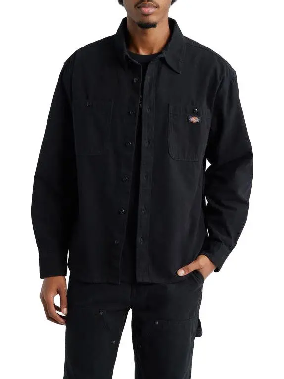 Dickies Johnsonville Relaxed Fit Cotton Canvas Button-up Shirt - Black