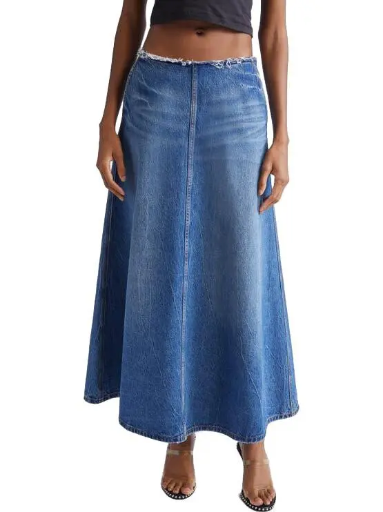 Alexander Wang Raw Cut Waist Low Rise Denim A-line Skirt - Vintage Marbled Blue