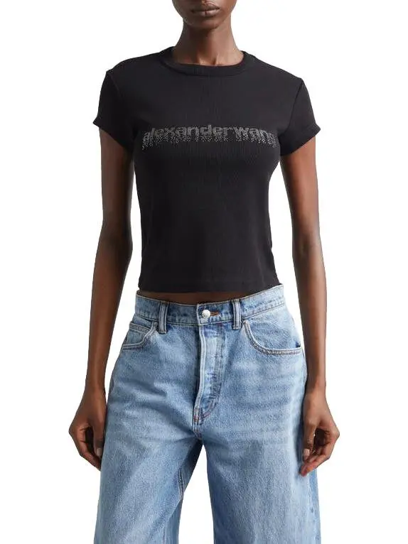Alexander Wang Hotfix Crystal Logo Baby Tee - Black