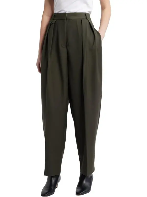 Mango Pleated High-waist Trousers - Khaki Green