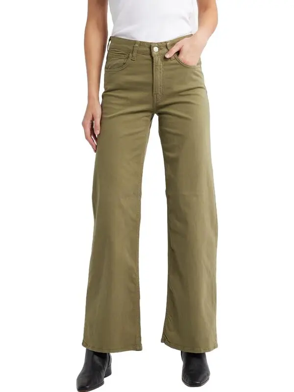 MAVI Alena High Waist Wide Leg Sateen Pants - Dark Olive Sateen