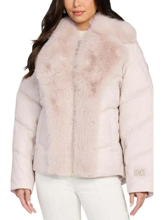 MARCIANO Estella Quilted Puffer Jacket With Faux Fur Trim - Light Pink