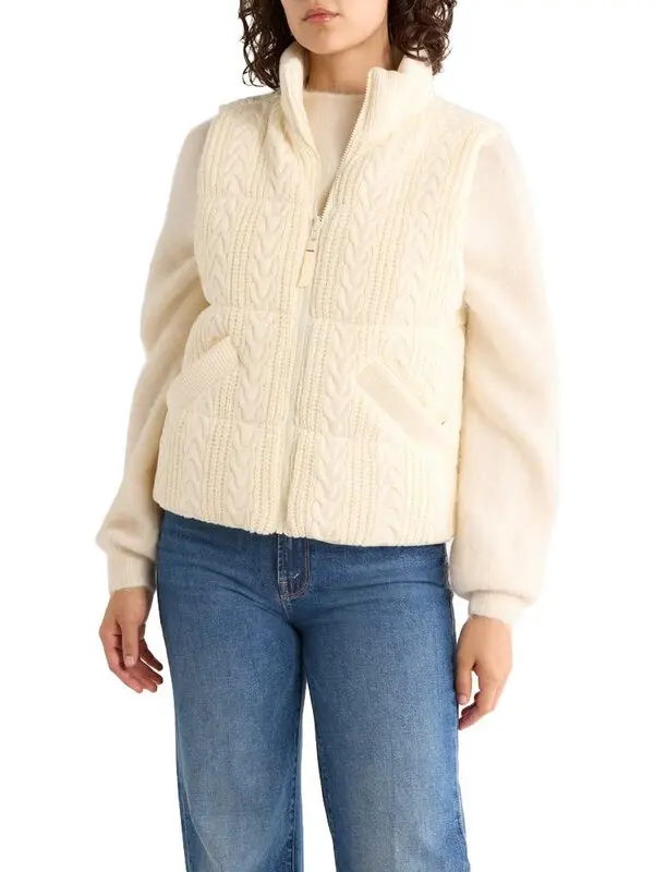 Marine Layer Alba Cable Knit Puffer Vest - Antique White