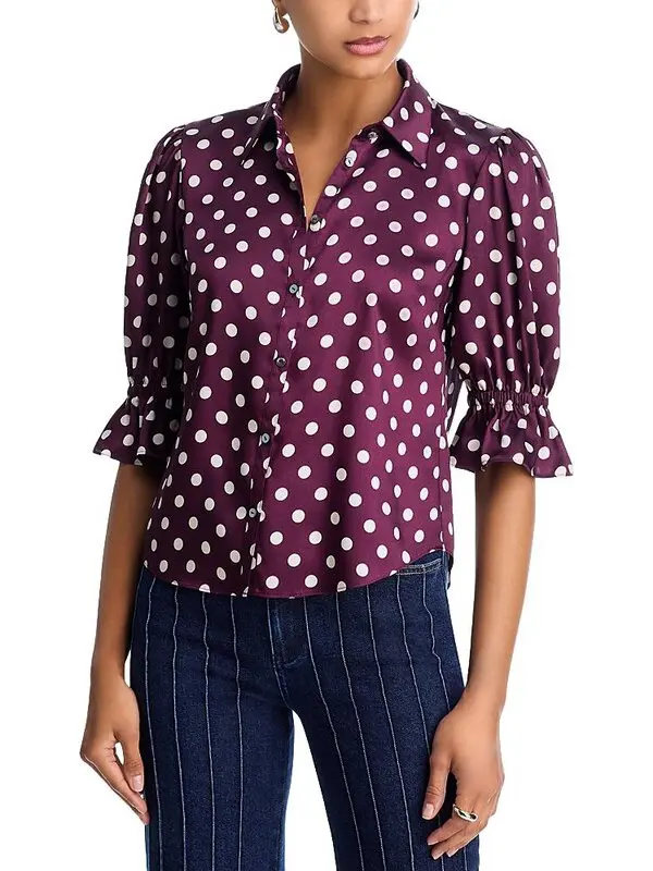 Cinq À Sept Camille Polka Dot Silk Blouse - Deep Plum/ Limestone