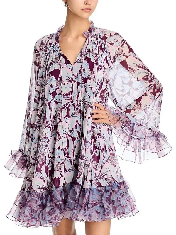 Cinq À Sept Multi Tulip Mini Dress - Deep Plum