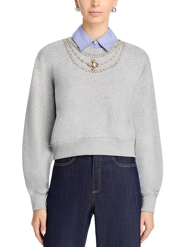 Cinq À Sept Lavina Embellished Collared Sweater - Heather Grey