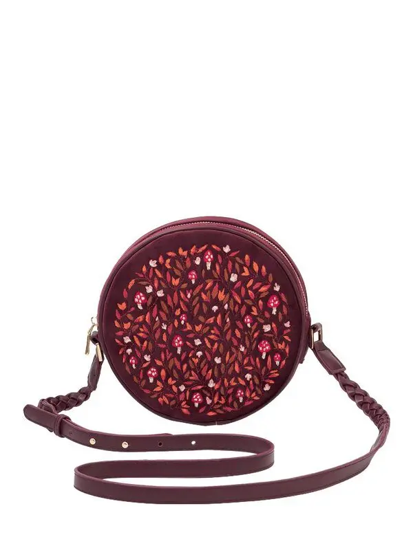 FABLE ENGLAND Embroidered Velvet Circle Bag - Red