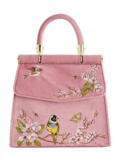 FABLE ENGLAND Song Bird Embroidered Mini Tote - Pink