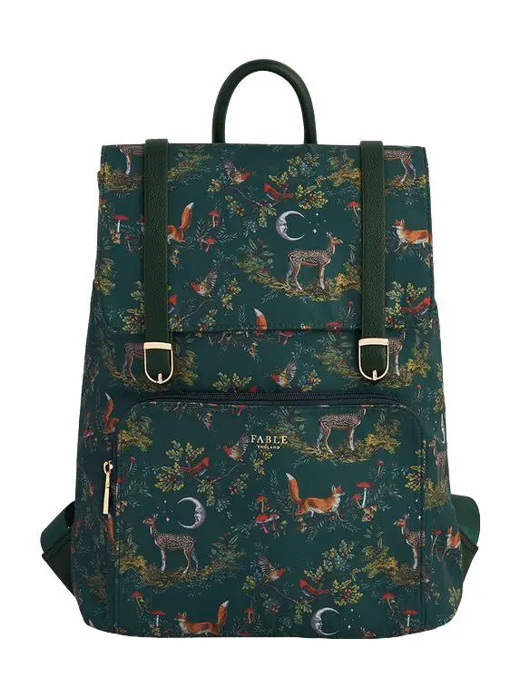 FABLE ENGLAND Printed Buckle Backpack - Woodland Green