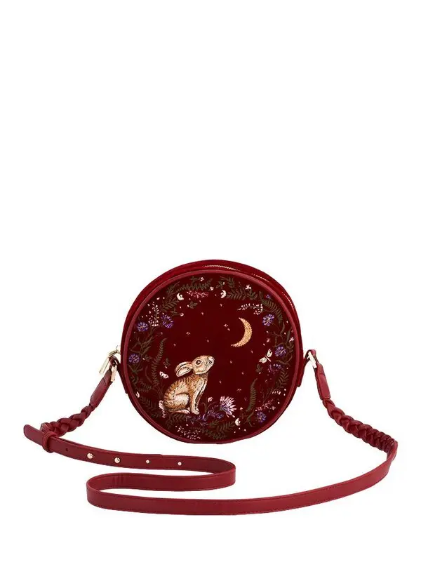 FABLE ENGLAND Star Gazing Rabbit Embroidered Circle Bag - Ruby Red