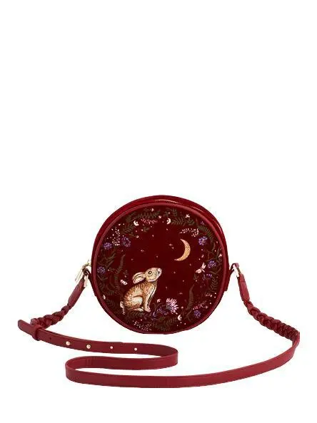 FABLE ENGLAND Star Gazing Rabbit Embroidered Circle Bag - Ruby Red