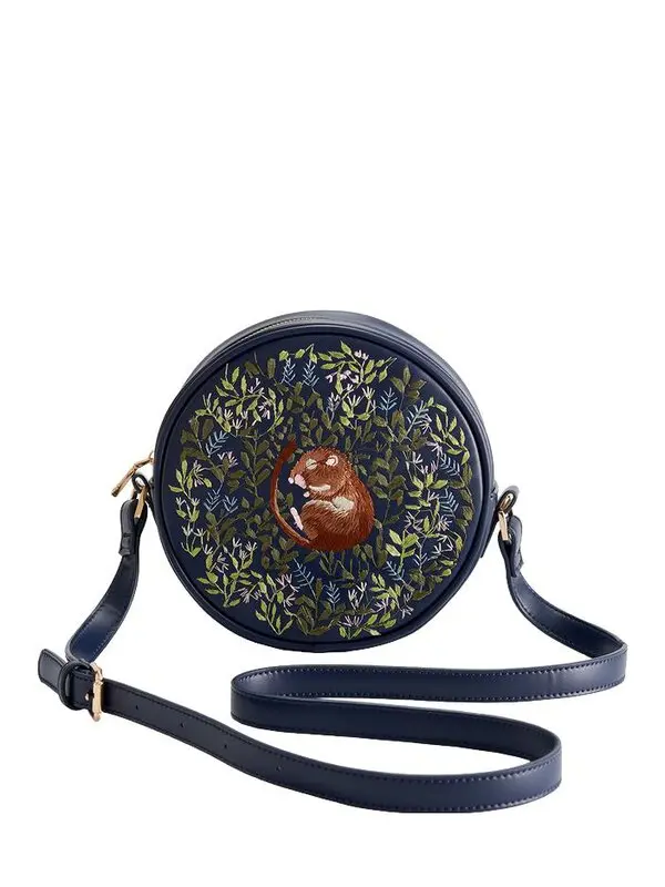 FABLE ENGLAND Chloe Circle Bag Embroidered Dormouse - Navy