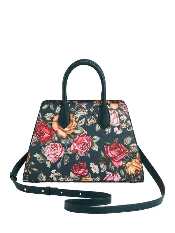 FABLE ENGLAND Roses Structured Medium Tote - Teal