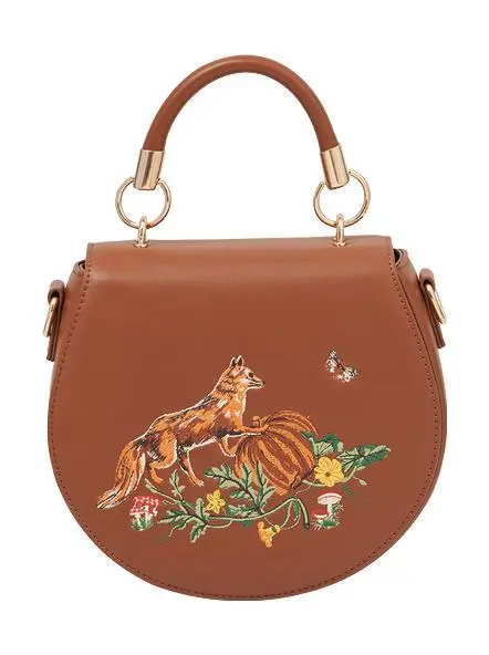 FABLE ENGLAND Fox & Pumpkin Embroidered Saddle Bag - Tan