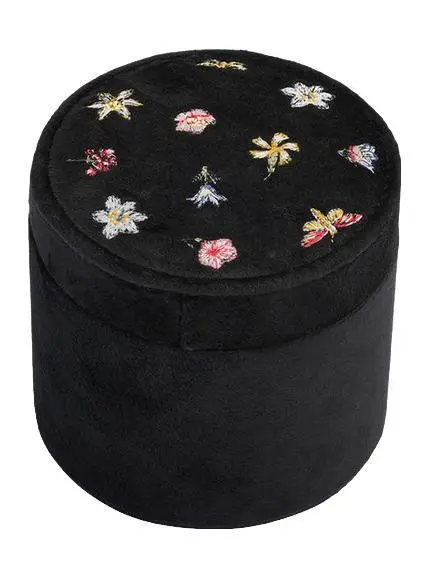 FABLE ENGLAND Floral Ditsy Embroidered Velvet Jewellery Box - Black