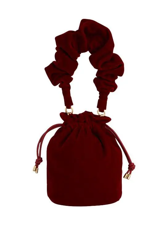 FABLE ENGLAND Velvet Bucket Bag - Ruby Red