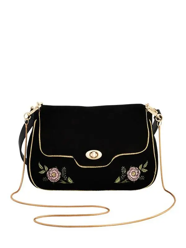 FABLE ENGLAND Embroidered Clutch With Chain Strap - Black