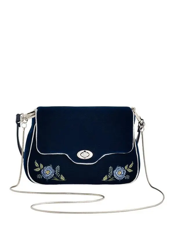 FABLE ENGLAND Embroidered Clutch With Detachable Chain - Navy