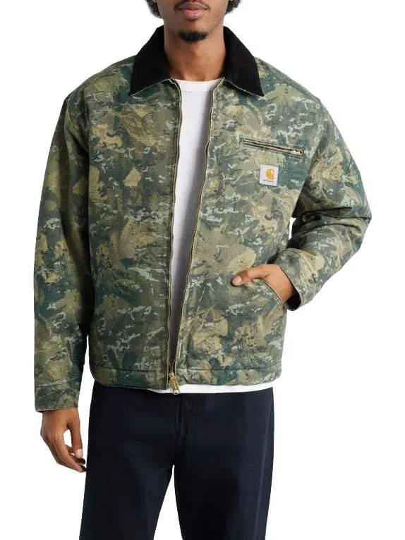 Carhartt Work In Progress Og Detroit Organic Cotton Canvas Jacket - Camo Combi Green Black Stone