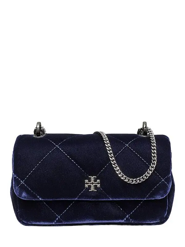 Tory Burch Kira Mini Diamond Quilted Velvet Flap Bag - Midnight