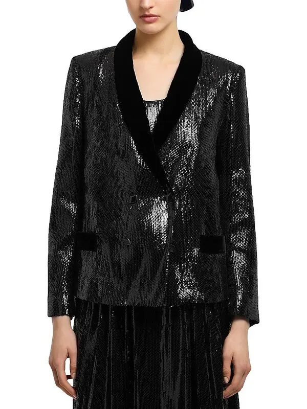 Emporio Armani Sequined Double Breasted Blazer - Solid Black
