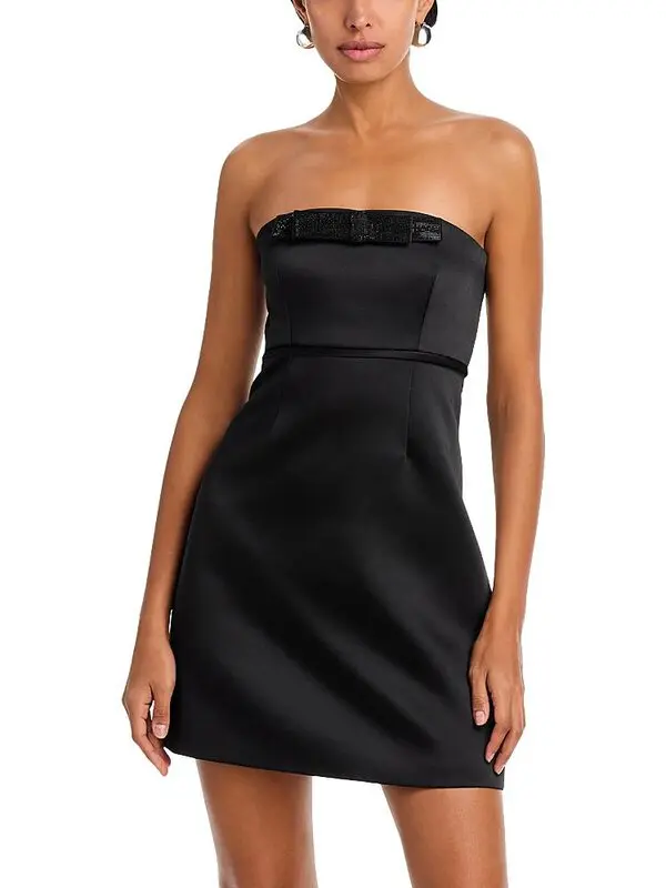 MILLY Duchess Satin Bow Mini Dress - Black