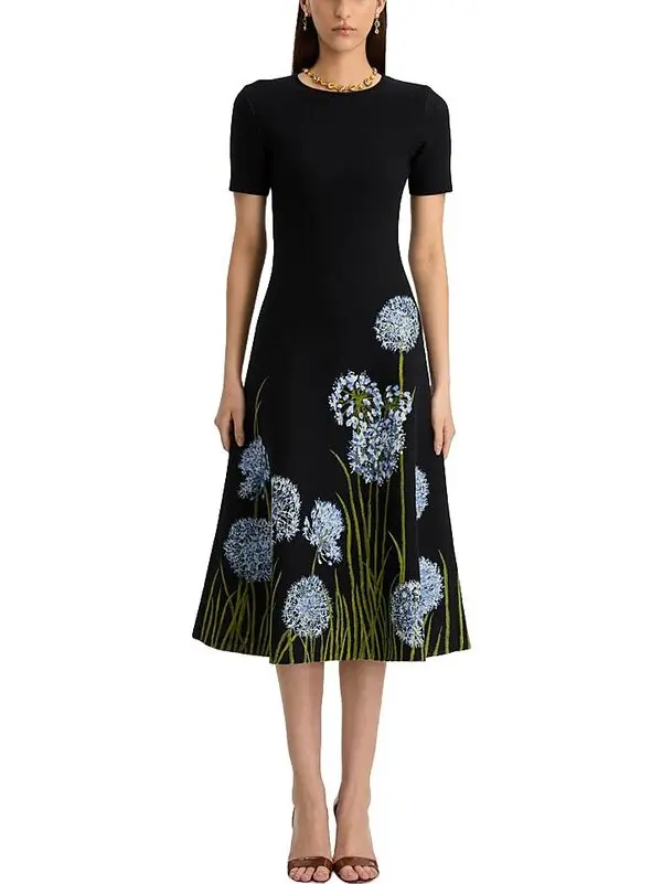 Oscar De La Renta Jacquard Allium Print Dress - Night Sky