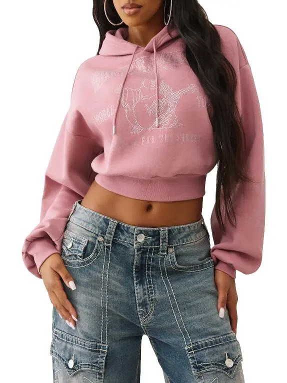 True Religion Cotton-blend Crystal Crop Hoodie - Nostalgia Rose