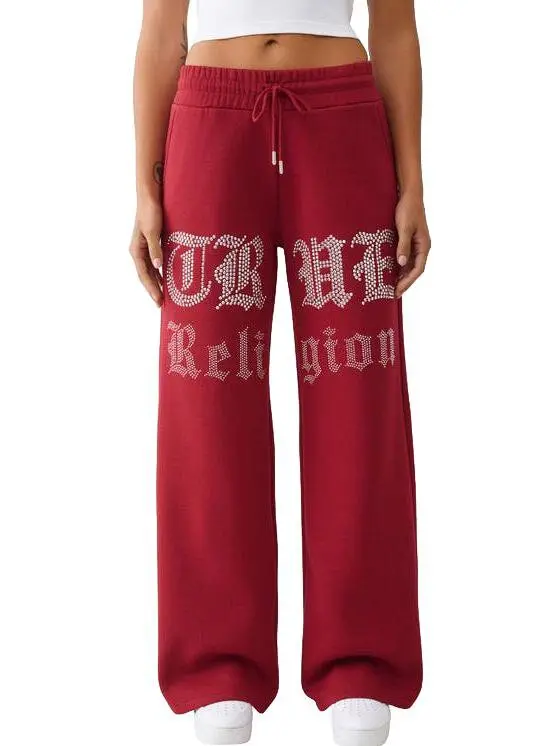 True Religion Crystal Wide Leg Drawstring Pants - Rhubarb Red