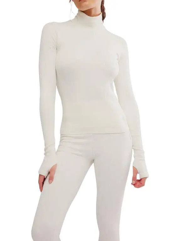 Free People Seamless Turtleneck Knit Top - Ivory Combo