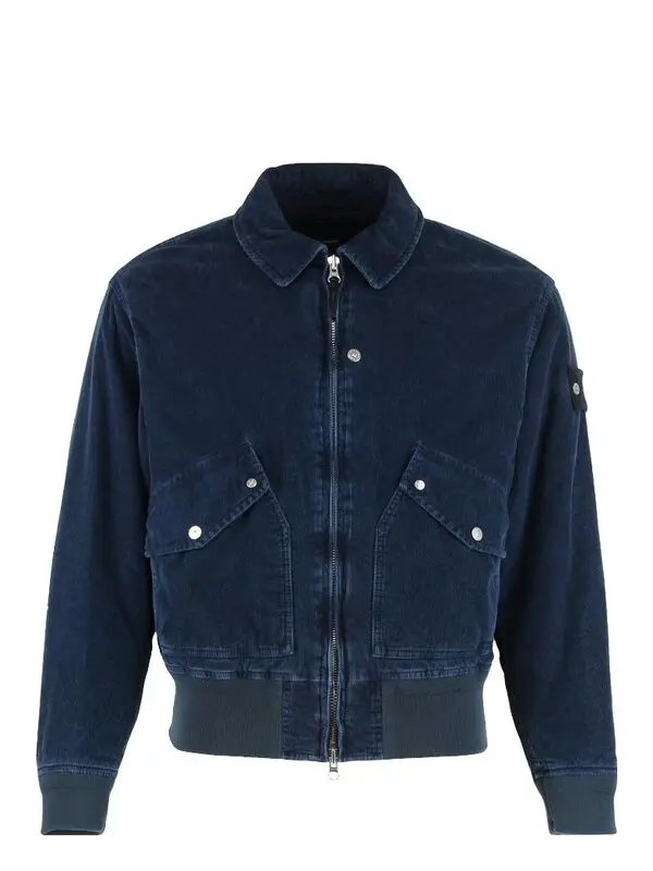 Stone Island Velvet Corduroy Bomber Jacket - Blue