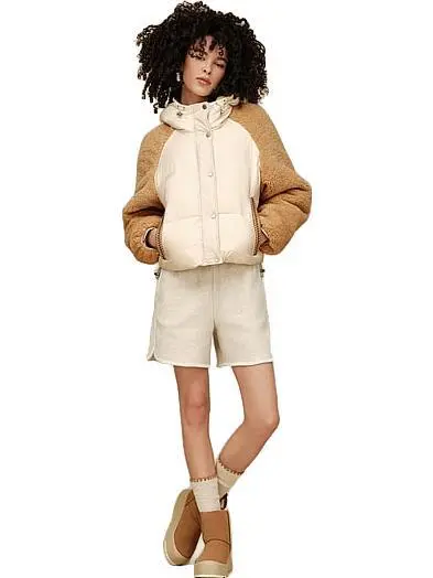 Pink Ugg® Mykah Uggbraid Puffer Jacket - Beige