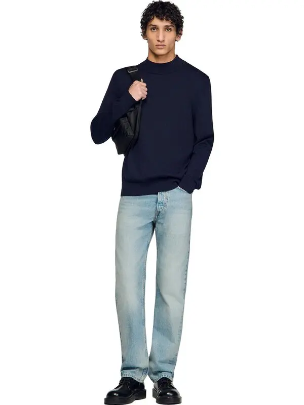 Sandro Wool High Neck Sweater - Midnight Blue