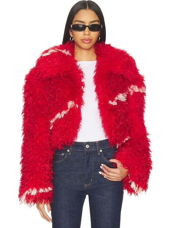 JAKKE Spun Faux Fur Jacket - Red