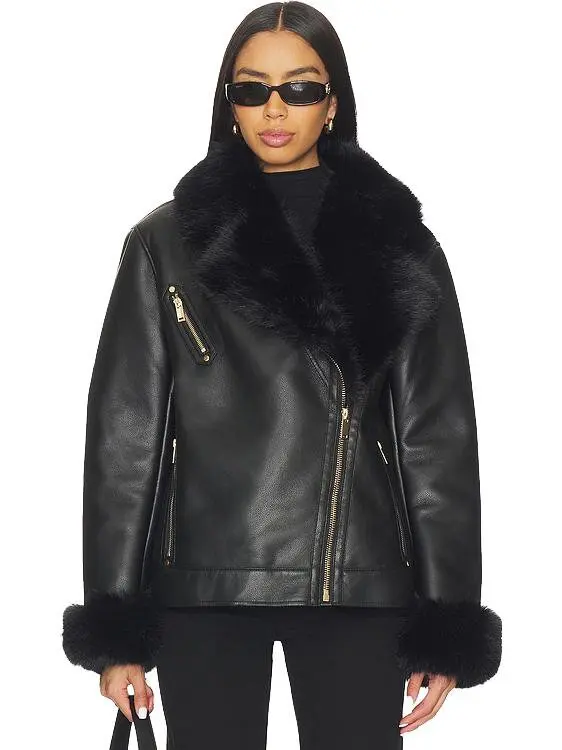 Generation Love Walt Faux Fur Shearling Moto Jacket - Black