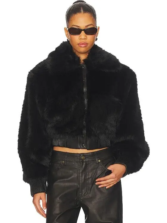 AFRM Adelaide Faux Fur Bomber Jacket - Noir Fur