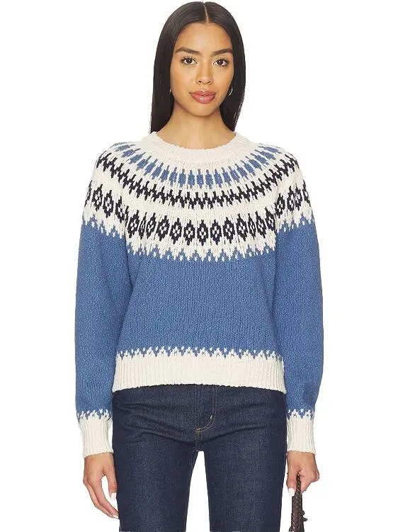 Autumn Cashmere Chunky Fair Isle Crew Sweater - Bluestone Combo
