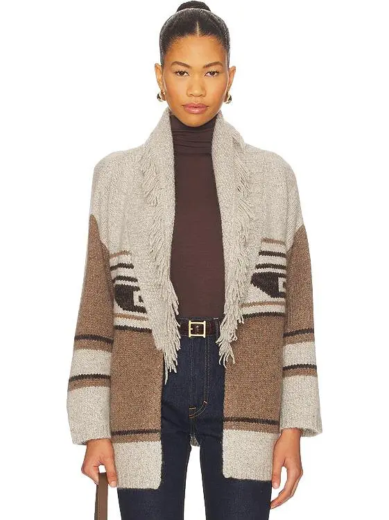 Autumn Cashmere Southwest Fringed Shawl Collar Throw Jacket - Brownie Neutral Combo