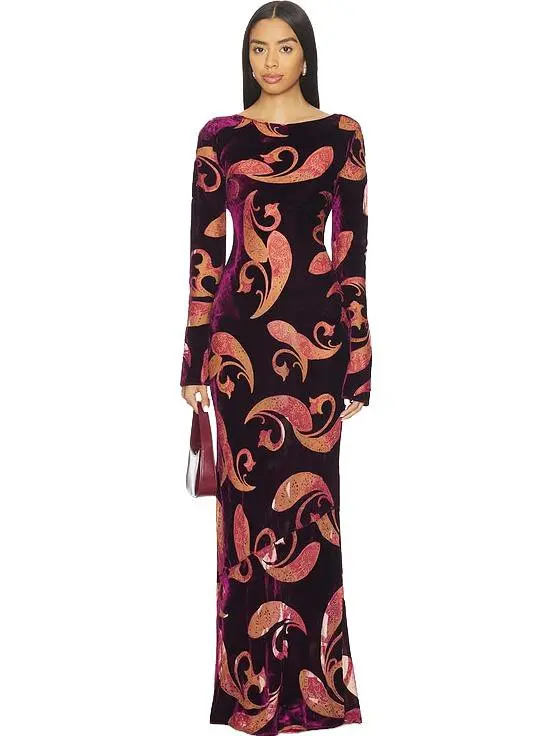 Retrofete Iona Velvet Dress - Dark Paisley
