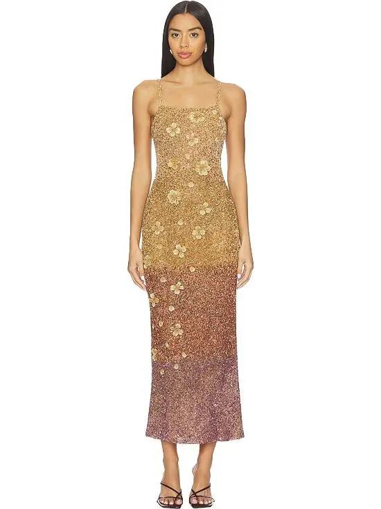 LA FUORI Alessia Sovereign Ombre Midi Dress - Oscar Gold
